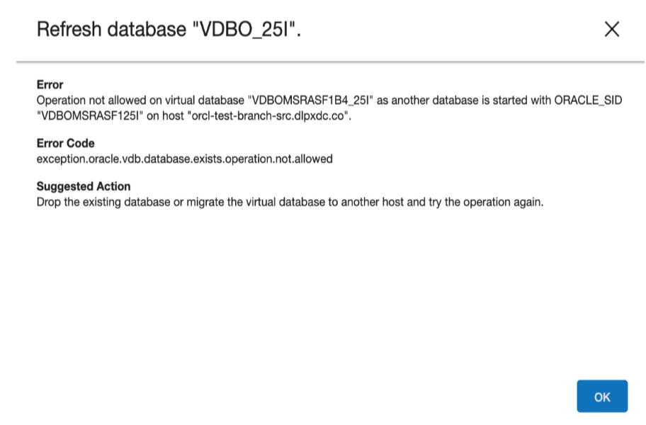 Refresh/Rewind an Oracle virtual database exported to physical ASM database